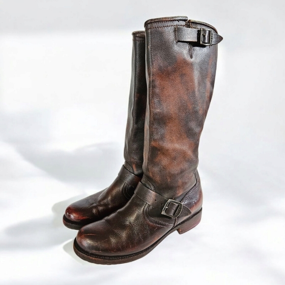 Frye | Shoes | Fryeveronica Slouch Tall Buckle Soft Brown Leather ...
